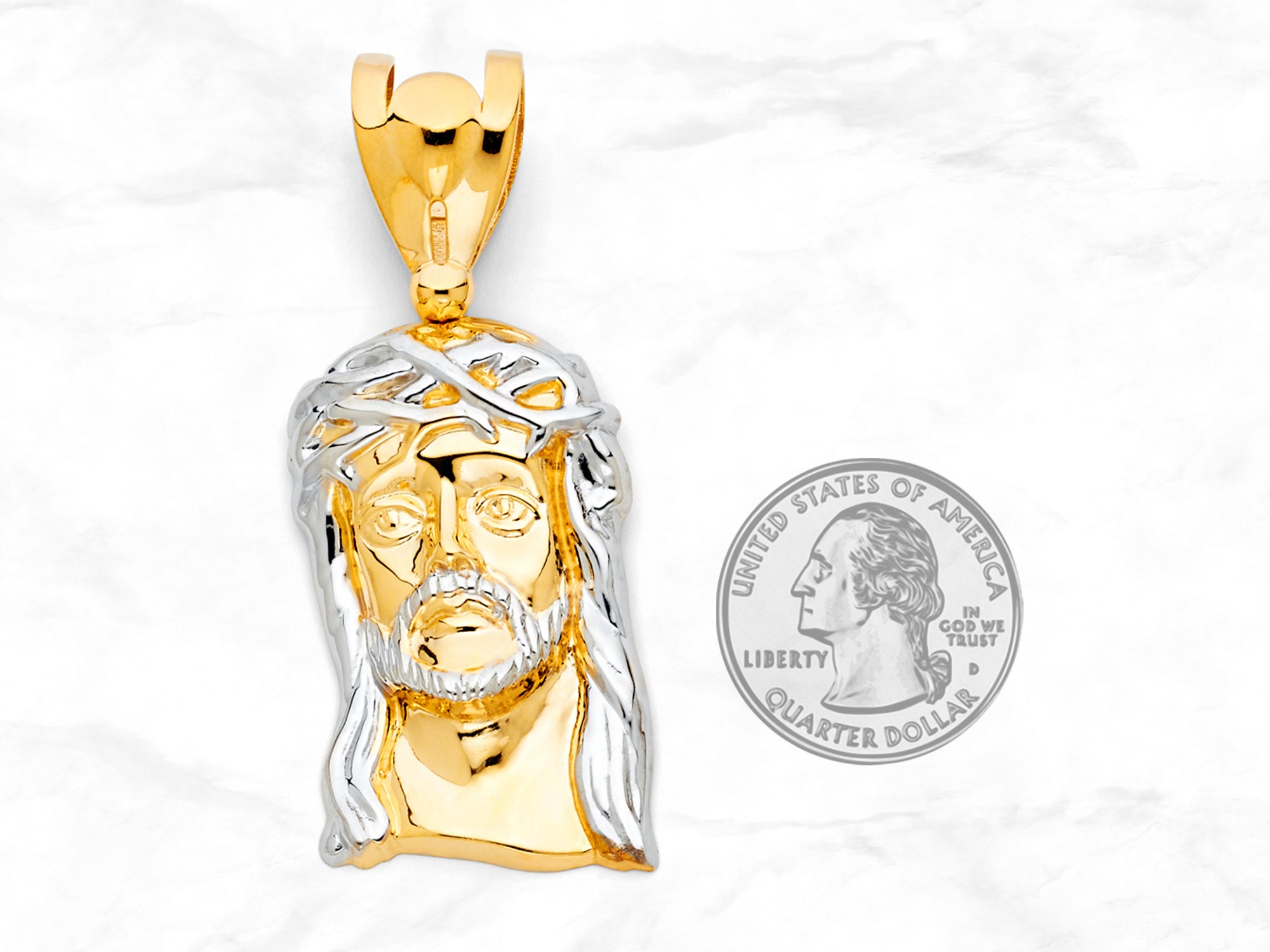 Large Solid 14K Gold Jesus Piece Real Yellow and White Gold - Etsy