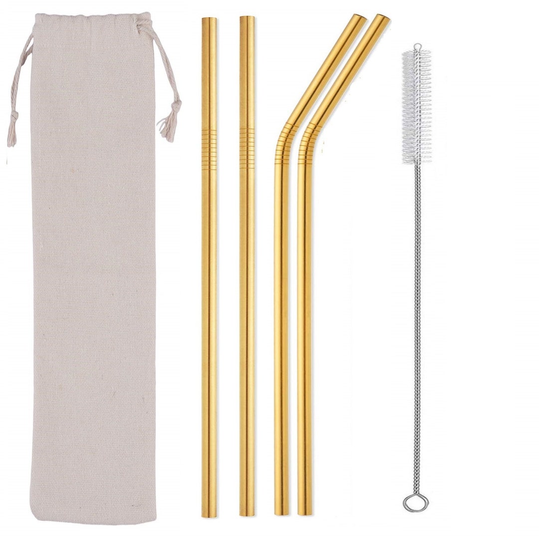 6 Piece Long Gold Metal Straw of 10.5" | Gold Stainless Steel Straw ...