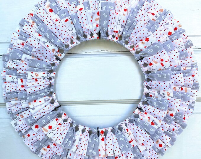 Nurse Large Rag Wreath, Decor, Fabric, Cotton, Gift, Wreath, Front Door ...