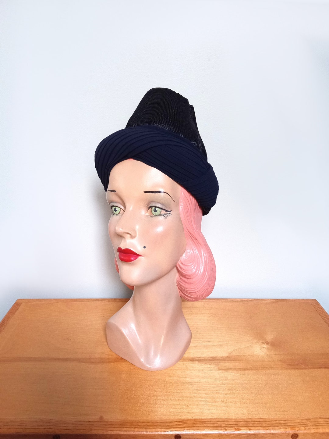 Vintage 1940's Pleated Navy Turban~ - Etsy