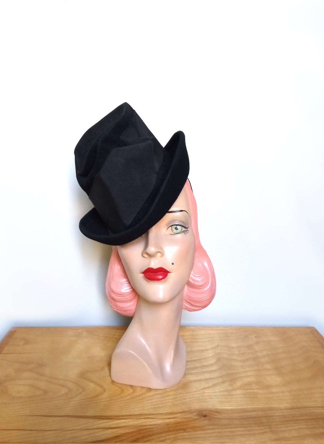 Vintage 1930's/40's Black Felt Tilt Topper Hat Caspar Davis - Etsy