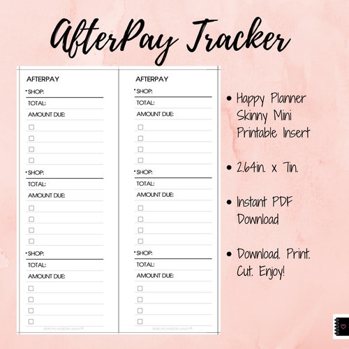 Afterpay Tracker Skinny Mini Happy Planner Printable Afterpay - Etsy