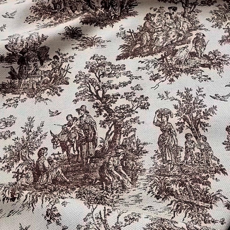 Brown Toile Fabric by the Yard Cotton Linen Toile De Jouy Upholstery ...