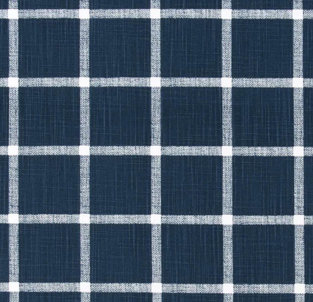 Denim Blue Windowpane Fabric by the Yard Slub Cotton Plaid Upholstery ...