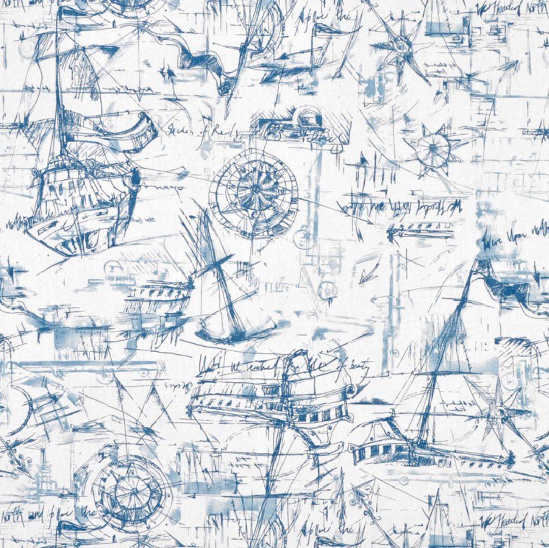 Vintage Nautical Sailing Ship Fabric - Upholstery Weight Cotton - 54 ...