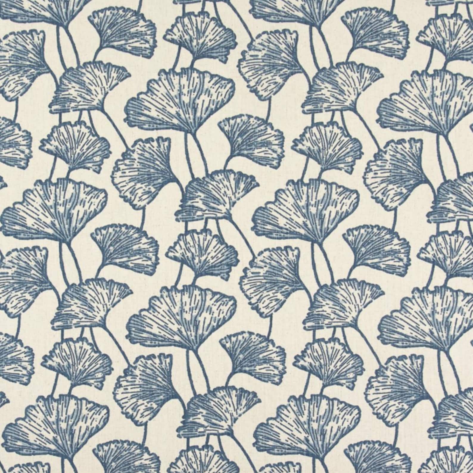 Blue Ginko Leaf Fabric - Cotton/linen Upholstery Weight - 54" Wide ...