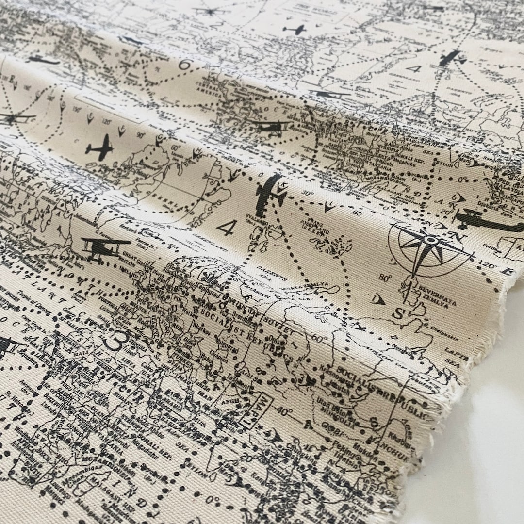 Airplane Fabric by the Yard Cotton Canvas Vintage Plane Print Boys Room ...