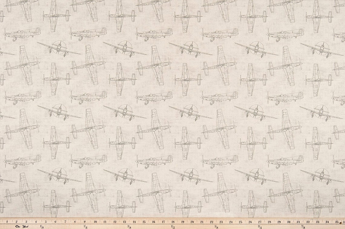 Vintage Airplane Fabric by the Yard Cotton Canvas Plane Print Boys Room ...