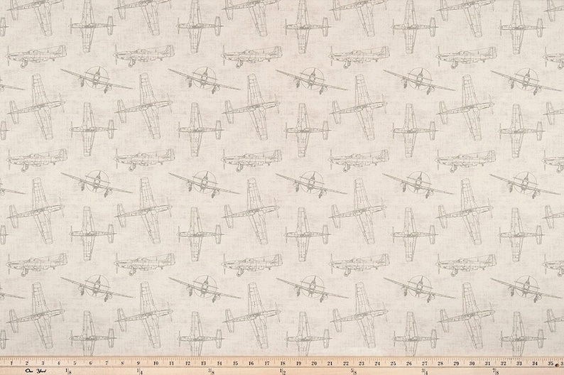 Vintage Airplane Fabric by the Yard Cotton Canvas Plane Print Boys Room ...