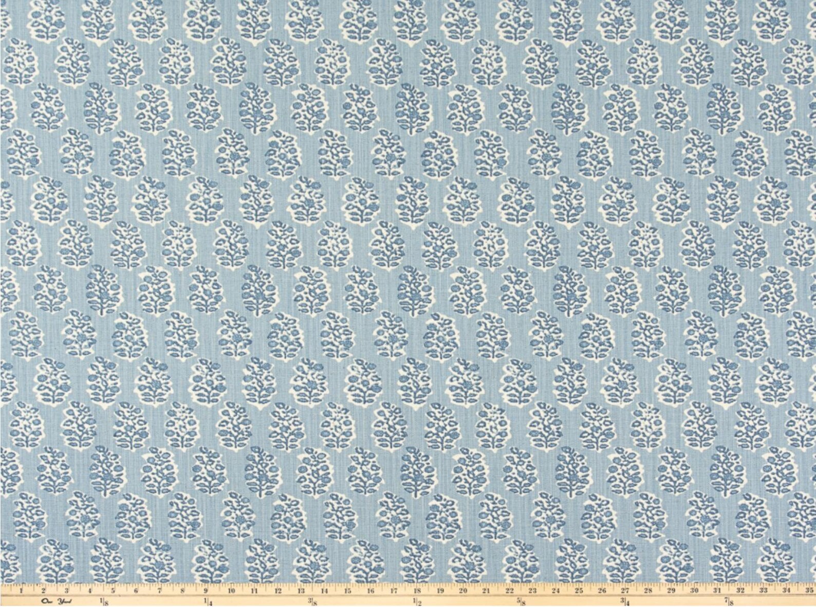 Blue Floral Upholstery Fabric - Cotton/linen - 54" Wide - Natural ...
