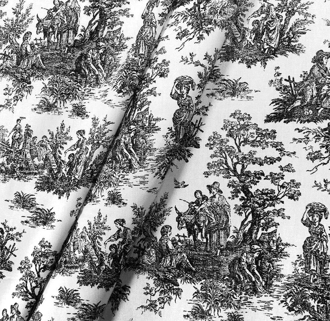 Black Toile Fabric by the Yard Cotton French Toile De Jouy Upholstery ...
