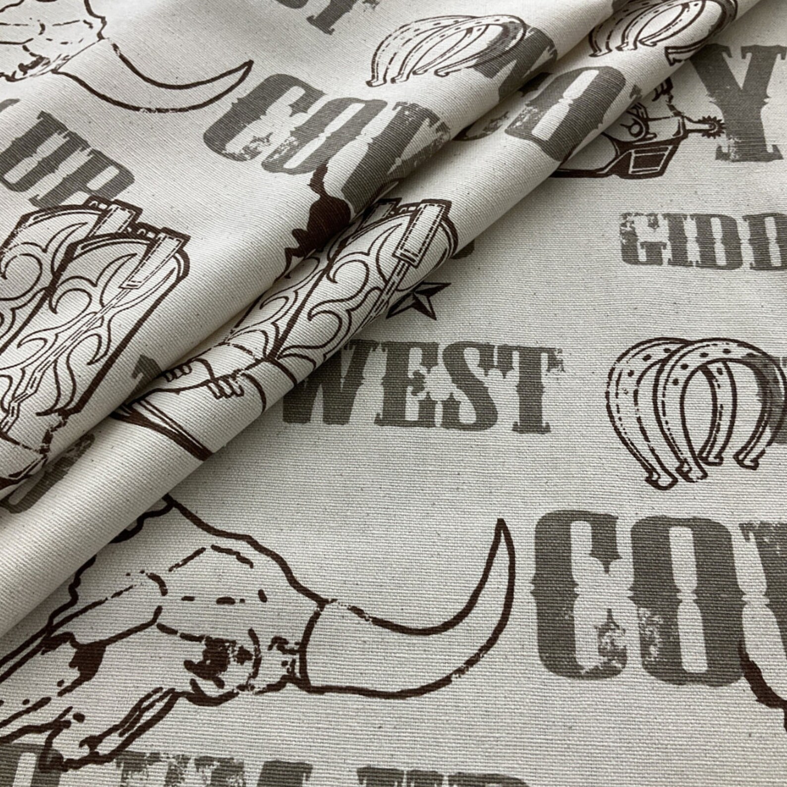 Western Fabric by the Yard Cotton Canvas Wild West Cowboy Horse Rodeo ...