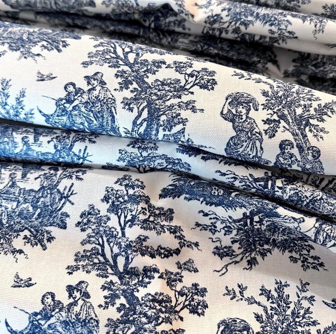 Navy Blue Toile Fabric by the Yard - Blue French Toile Fabric - Cotton ...