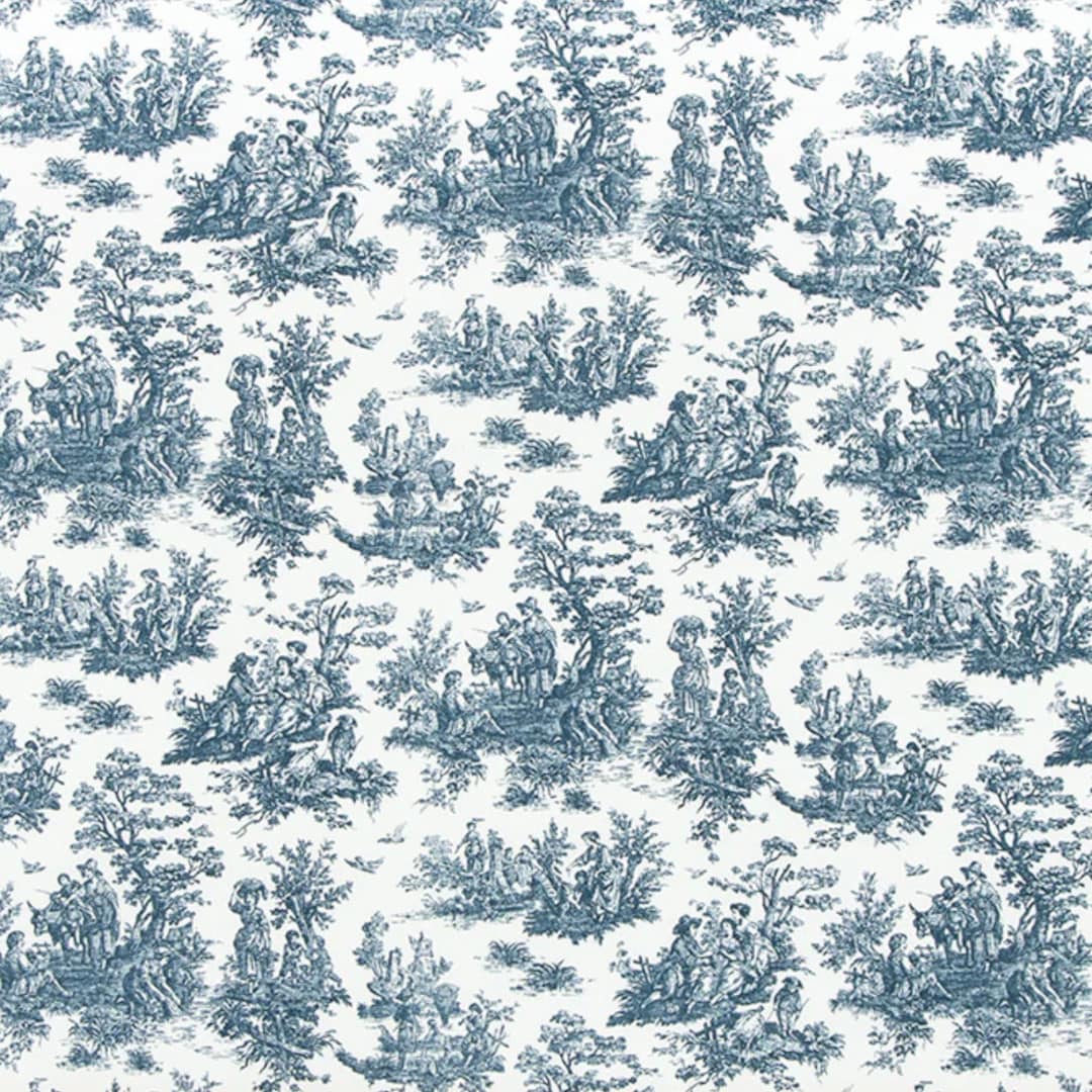 Navy Blue Toile Fabric by the Yard Blue French Toile Fabric Cotton 54 ...