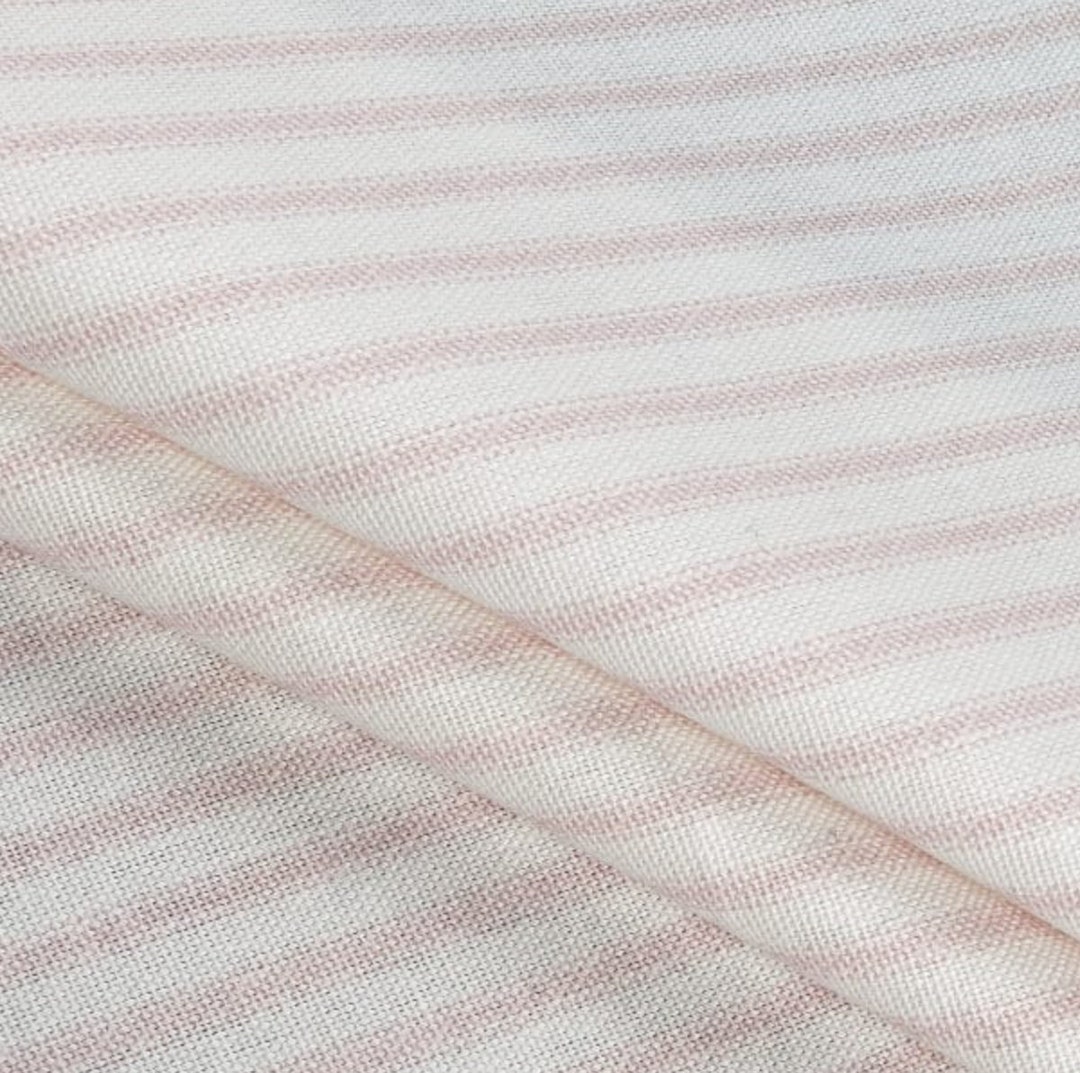 Pale Pink and White Ticking Stripe Fabric by the Yard - Cotton - 54 ...