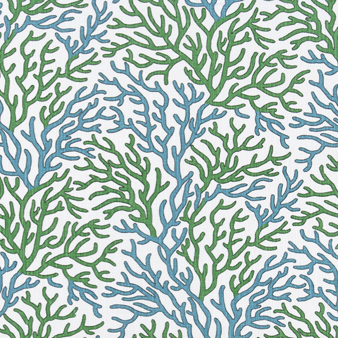 Blue and Green Coral Print Fabric by the Yard Scott Living Coral Reef ...