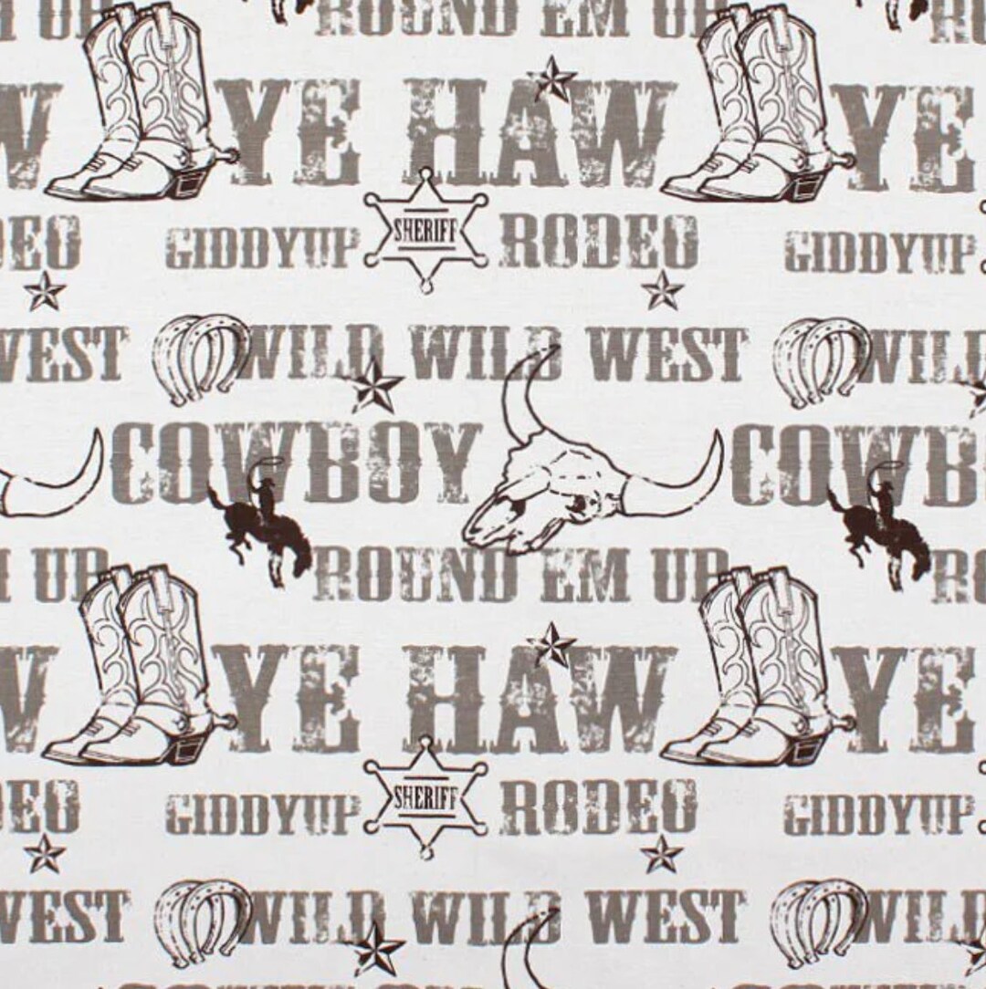 Western Fabric by the Yard - Cotton Canvas 54" Wide, Wild West Cowboy ...