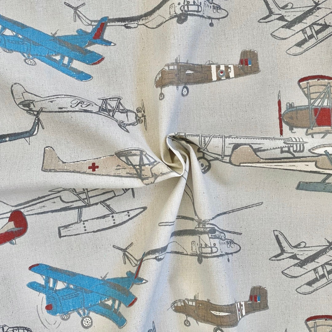 Vintage Airplane Cotton Fabric - 54" Wide - Upholstery Weight - Retro ...