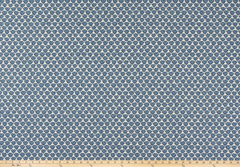 Blue and Natural Repeating Pattern Fabric - Cotton/linen Upholstery ...