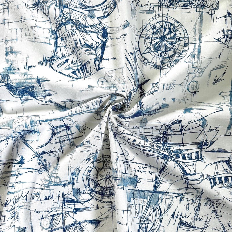 Nautical Ocean Map Fabric - Etsy