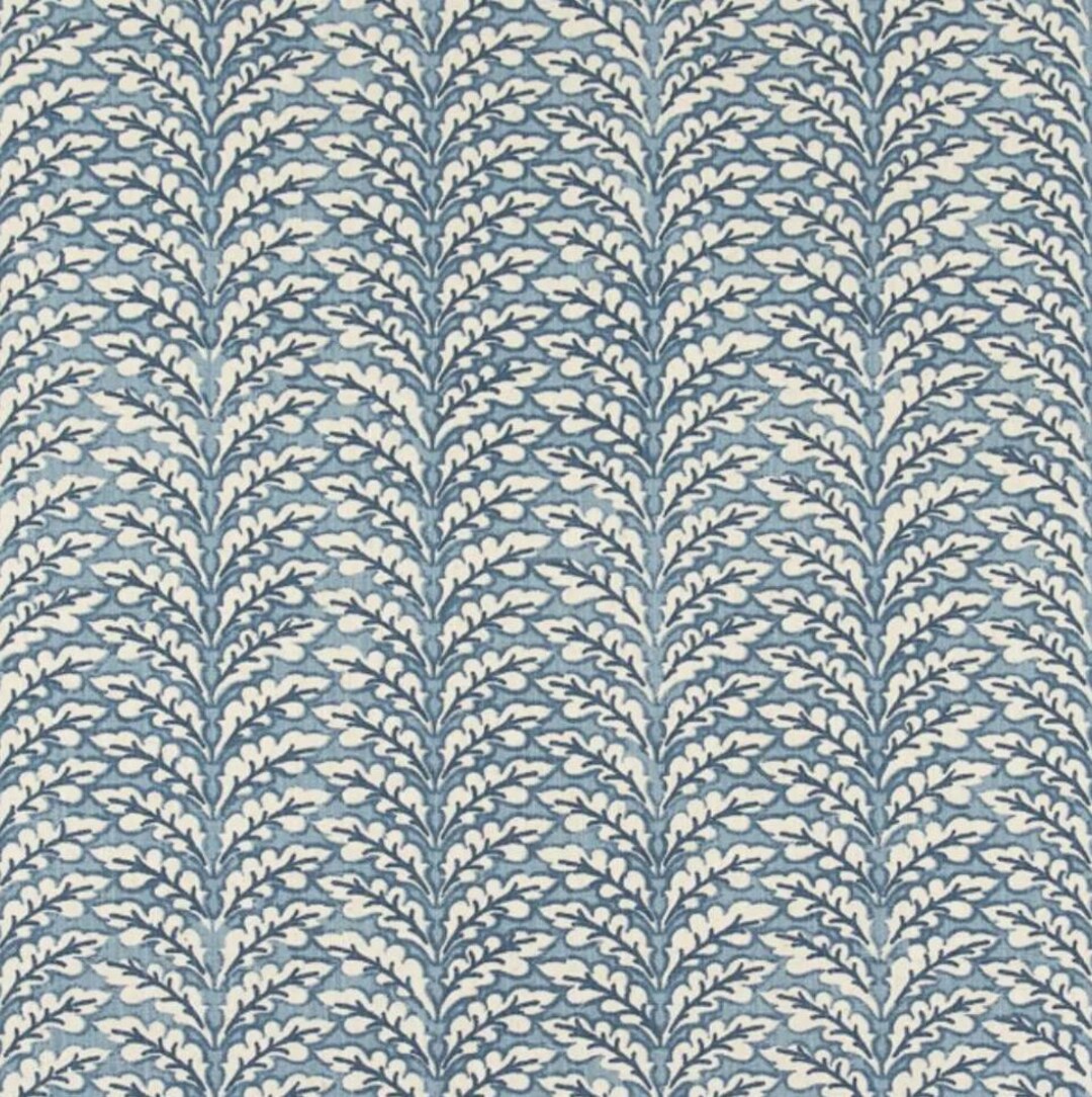 Blue Botanical Fabric by the Yard Textured Cotton Linen Upholstery ...