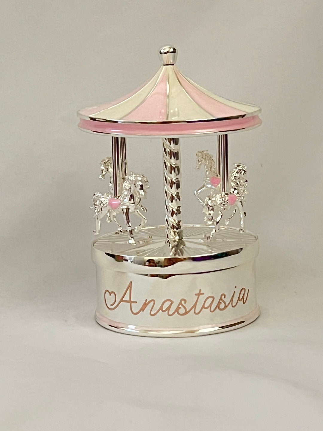 Personalised Silver Musical Carousel, Music Box, Musical Carousel ...