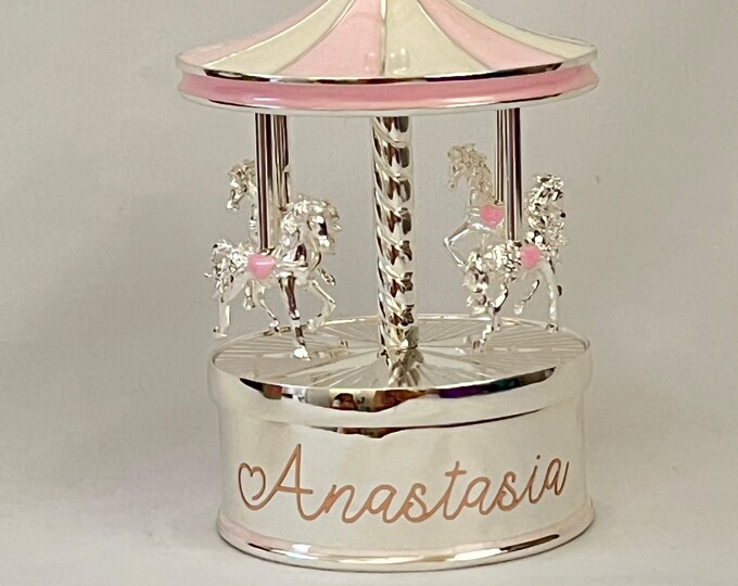 Personalised Silver Musical Carousel, Music Box, Musical Carousel ...