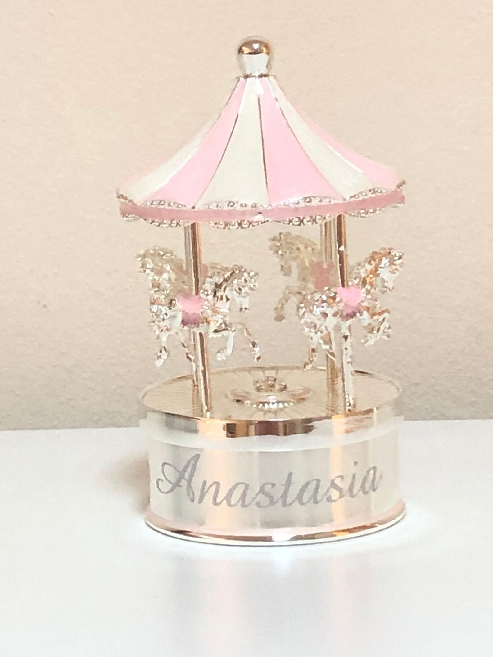 Personalised Silver Musical Carousel Music box Musical | Etsy
