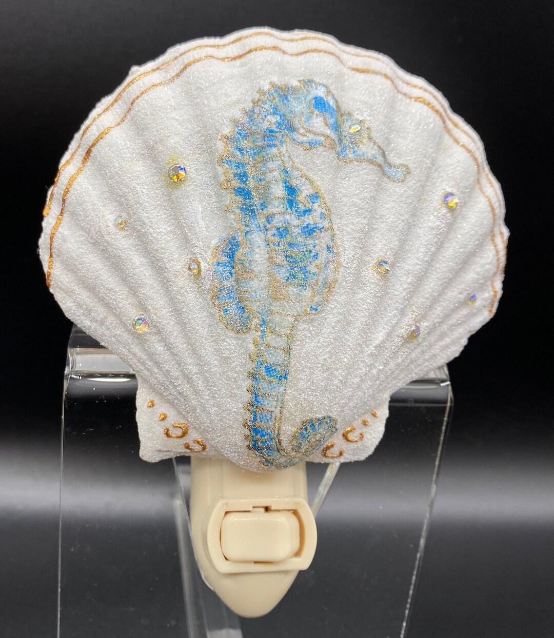 Seahorse Scallop Shell Night Light for Coastal Cottage Beach House ...