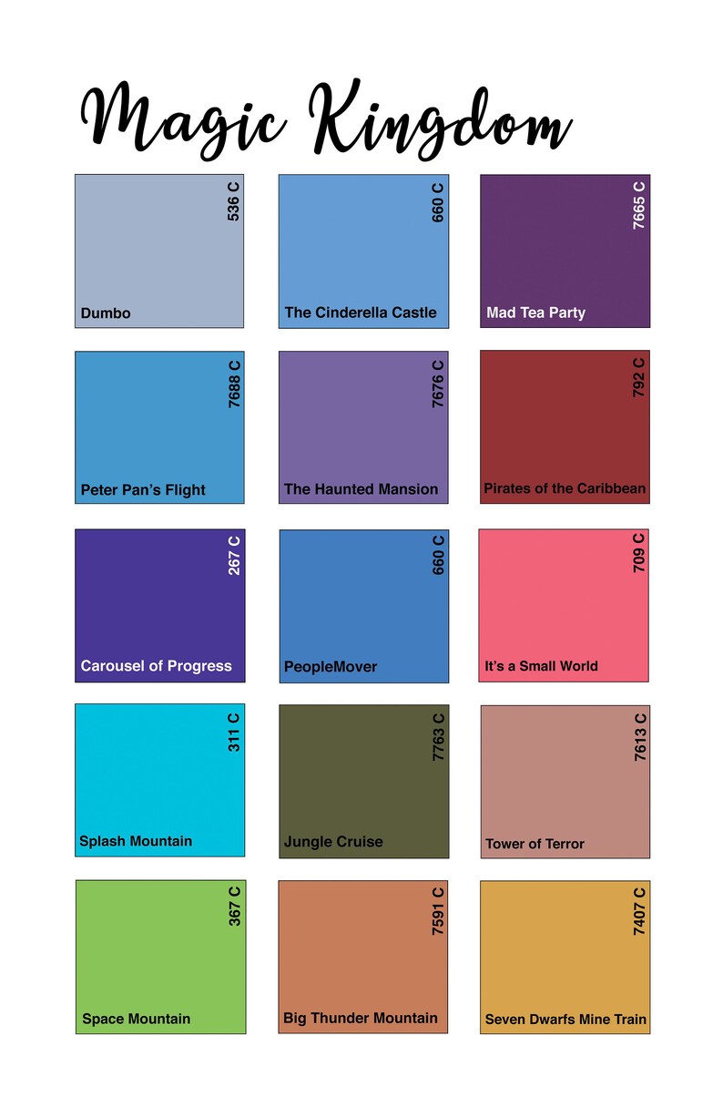 DISNEY WORLD Magic Kingdom Art 11x17 Poster / Pantone Color | Etsy