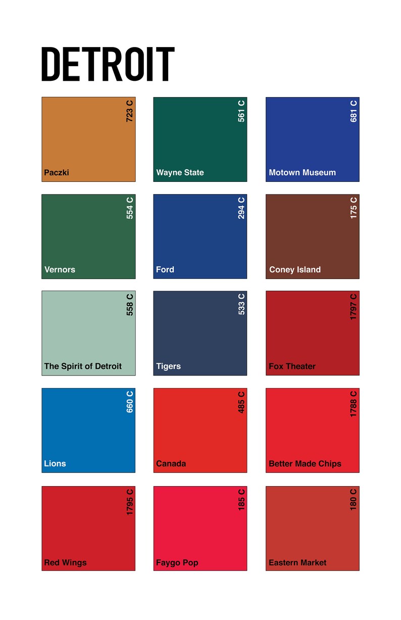 DETROIT City Art Print 11x17 Poster Pantone Color Swatch | Etsy