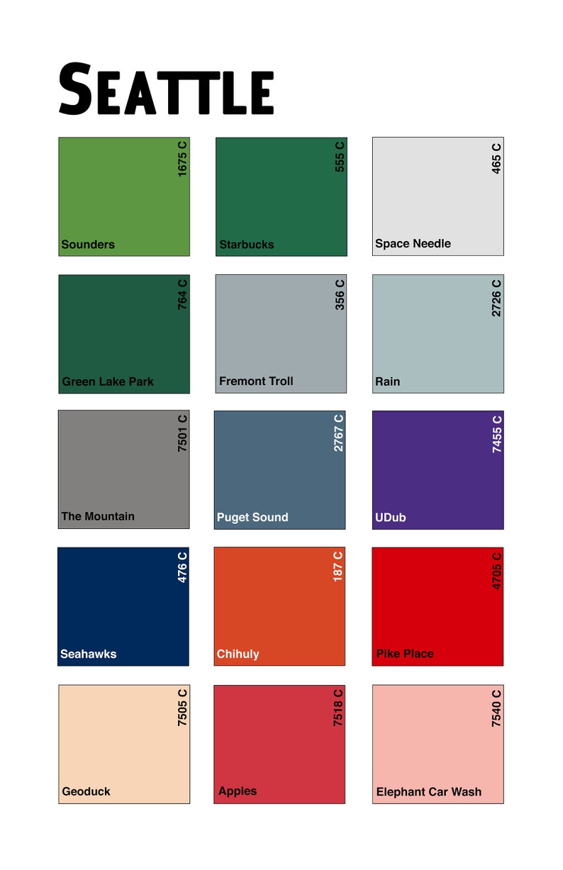 SEATTLE City Art 11x17 Poster / Pantone Color Minimalist Wall | Etsy