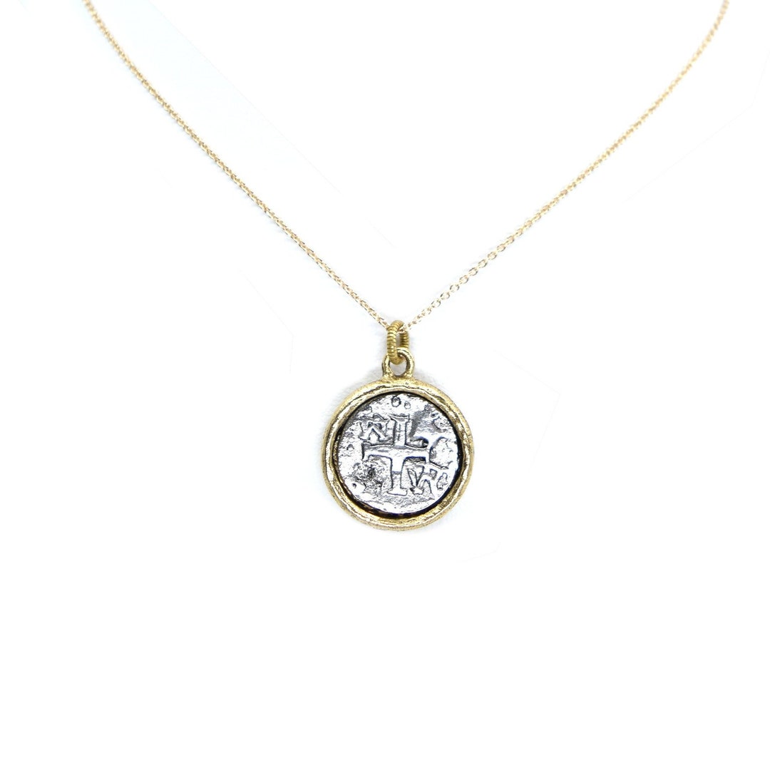 Cross Coin Necklace, Peso Coin Necklace, Simple Necklace, Delicate 10kt ...