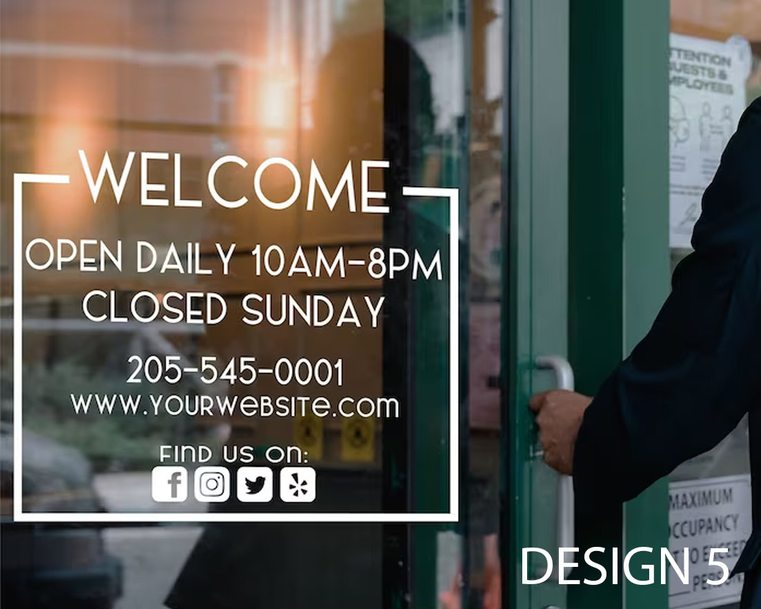 Custom Storefront Window Sticker | Business Hours | Vinyl Decal for ...