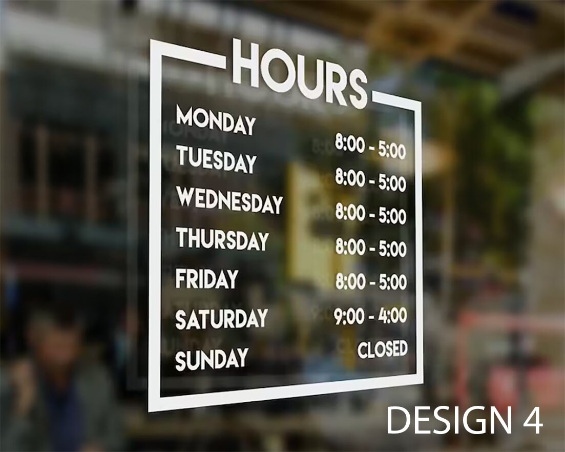 Custom Storefront Window Sticker | Business Hours | Vinyl Decal for ...