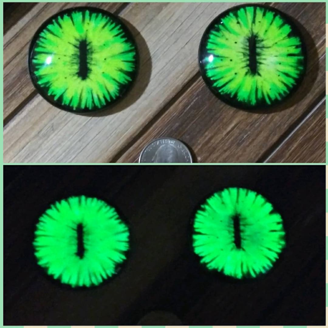 604 Glass Eyes: Green Yellow Glowing Eyes, Hand Painted Glass Eyes ...