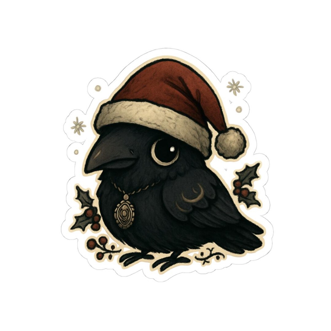 Goth Christmas Crow Sticker | Santa Hat Gothmas Kiss-cut Sticker - Etsy