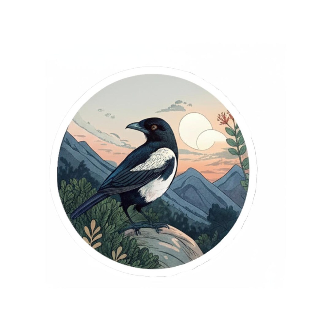Magpie in Mountain Sunset Sticker | Kiss-cut Nature Vinyl - Etsy