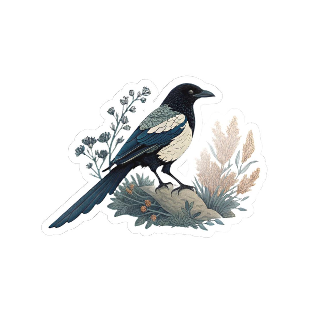 Scenic Magpie Illustration Kiss-cut Sticker | Bird Nature Decal - Etsy