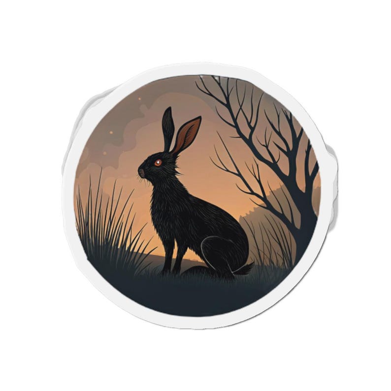 Black Hare Silhouette Die-cut Magnet | Moonlit Rabbit Scene, Night ...