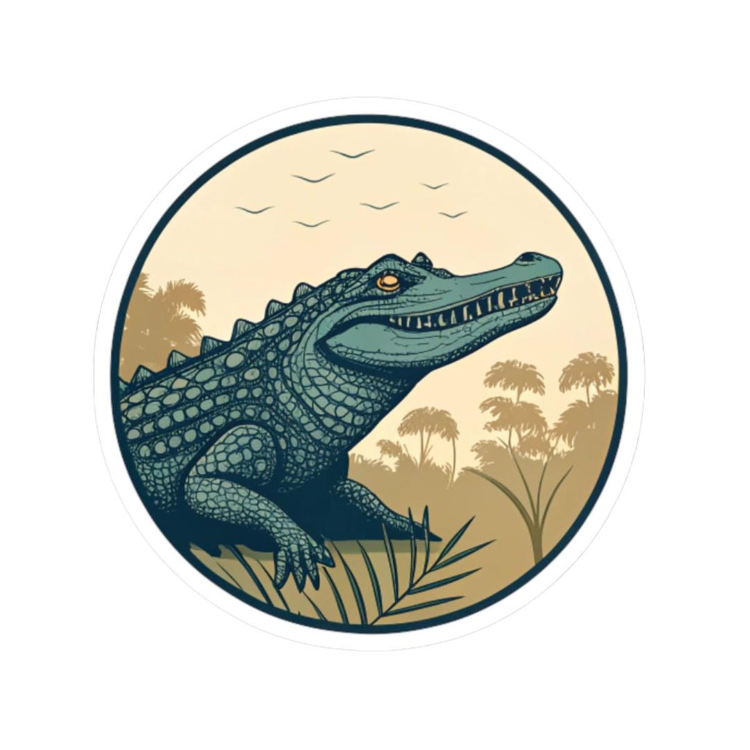 Alligator Illustration Kiss-cut Stickers | Round Vinyl Sticker - Etsy