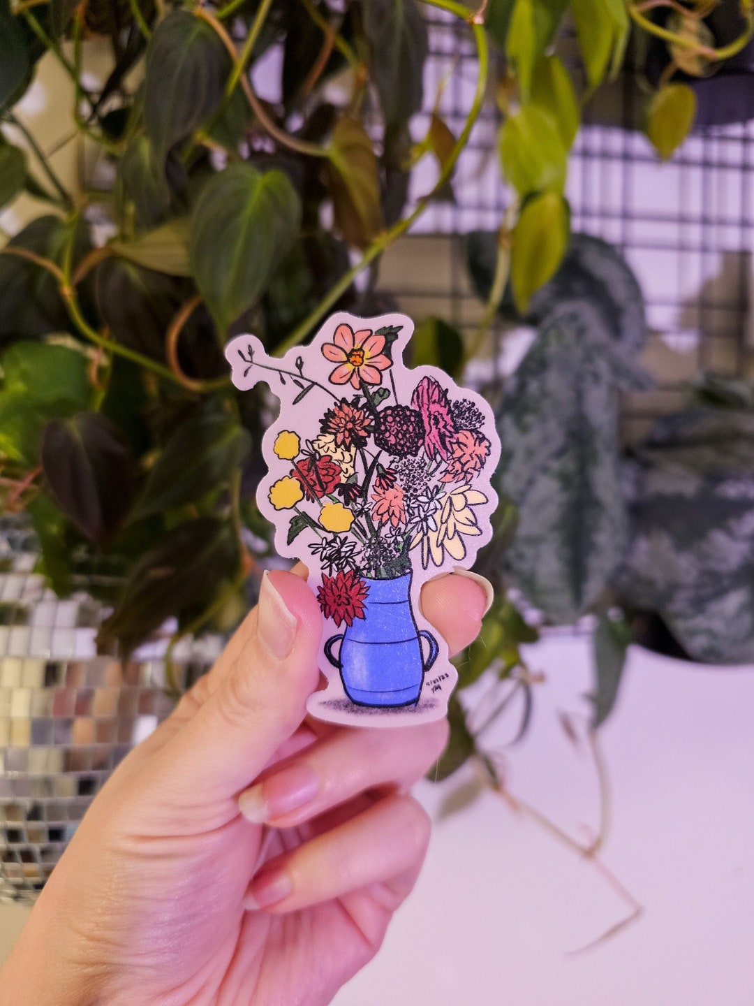 Flower Bouquet in a Vase Sticker | Aesthetic Hydro Flask Sticker ...