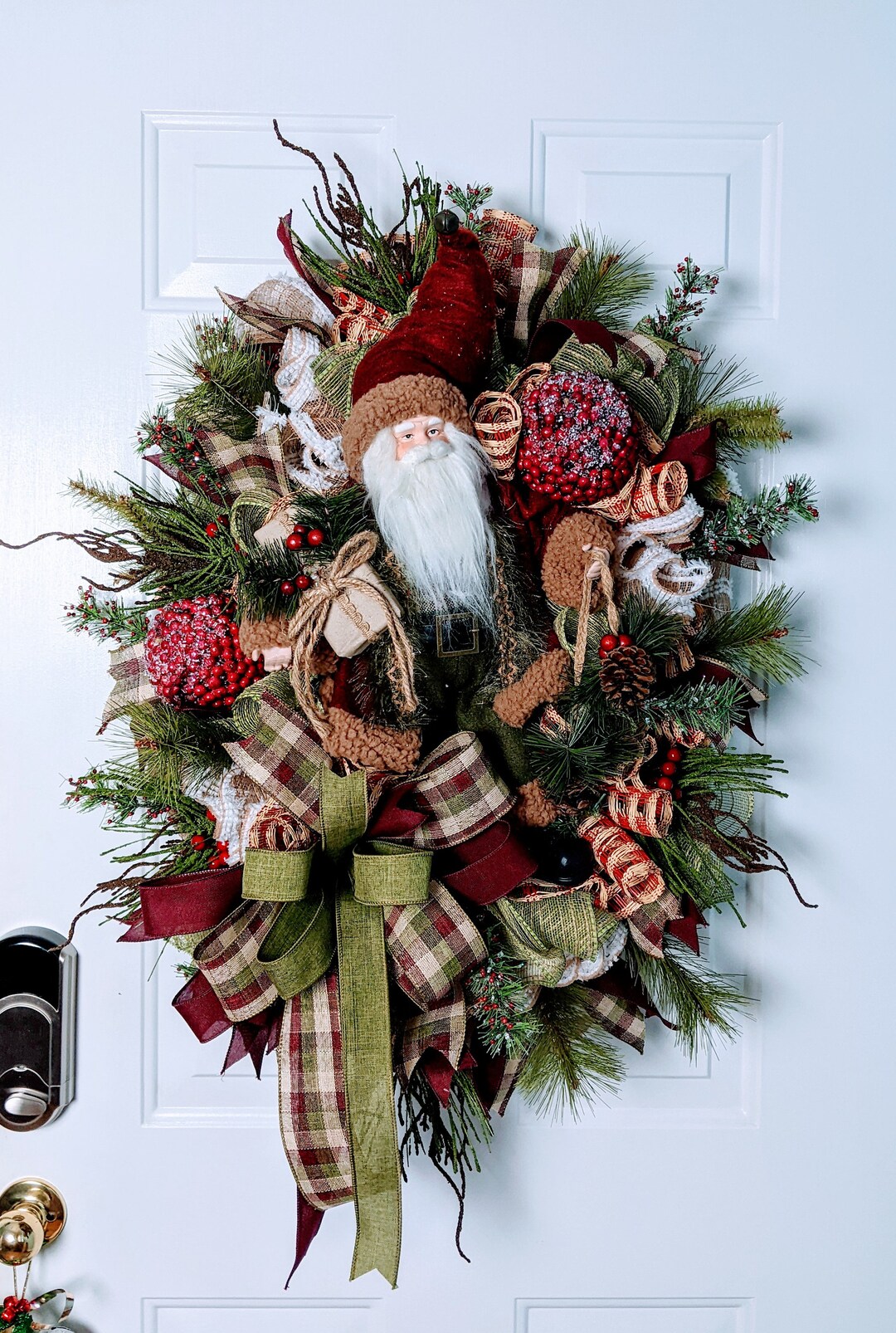 Winter Wreath, Old World Santa Christmas Wreath, Rustic Santa Wreath ...