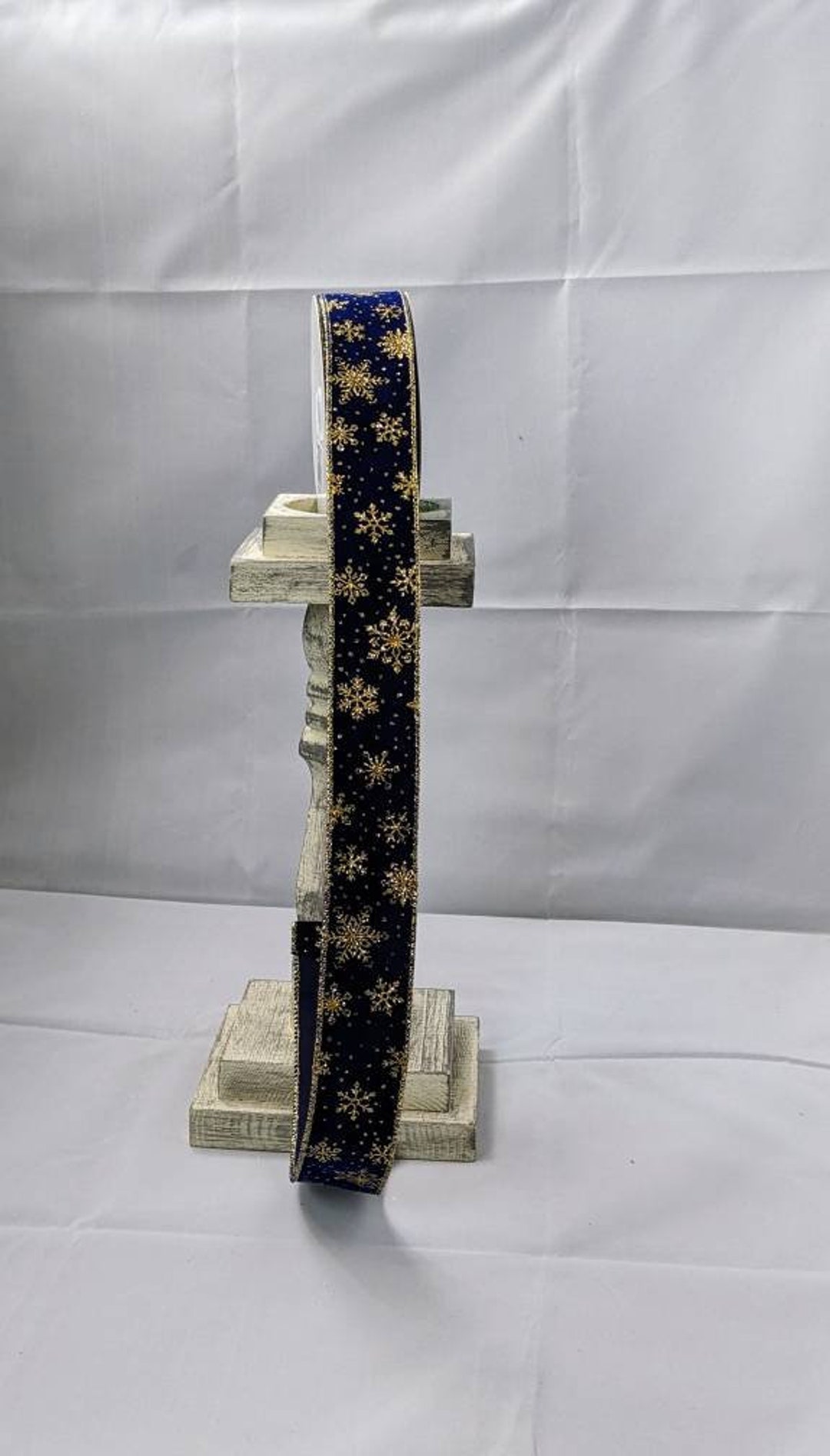 Blue Velvet Snowflake Ribbon, Winter Ribbon, Gold Snowflake Ribbon - Etsy