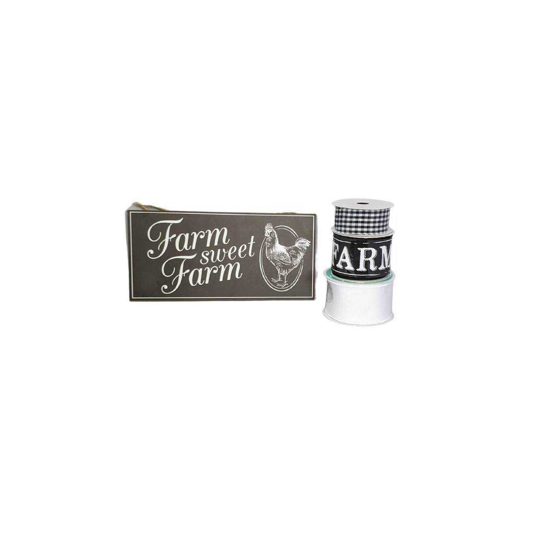 Farm Sweet Farm Sign and Ribbon Kit, Black and White Ribbon Kit, DIY ...
