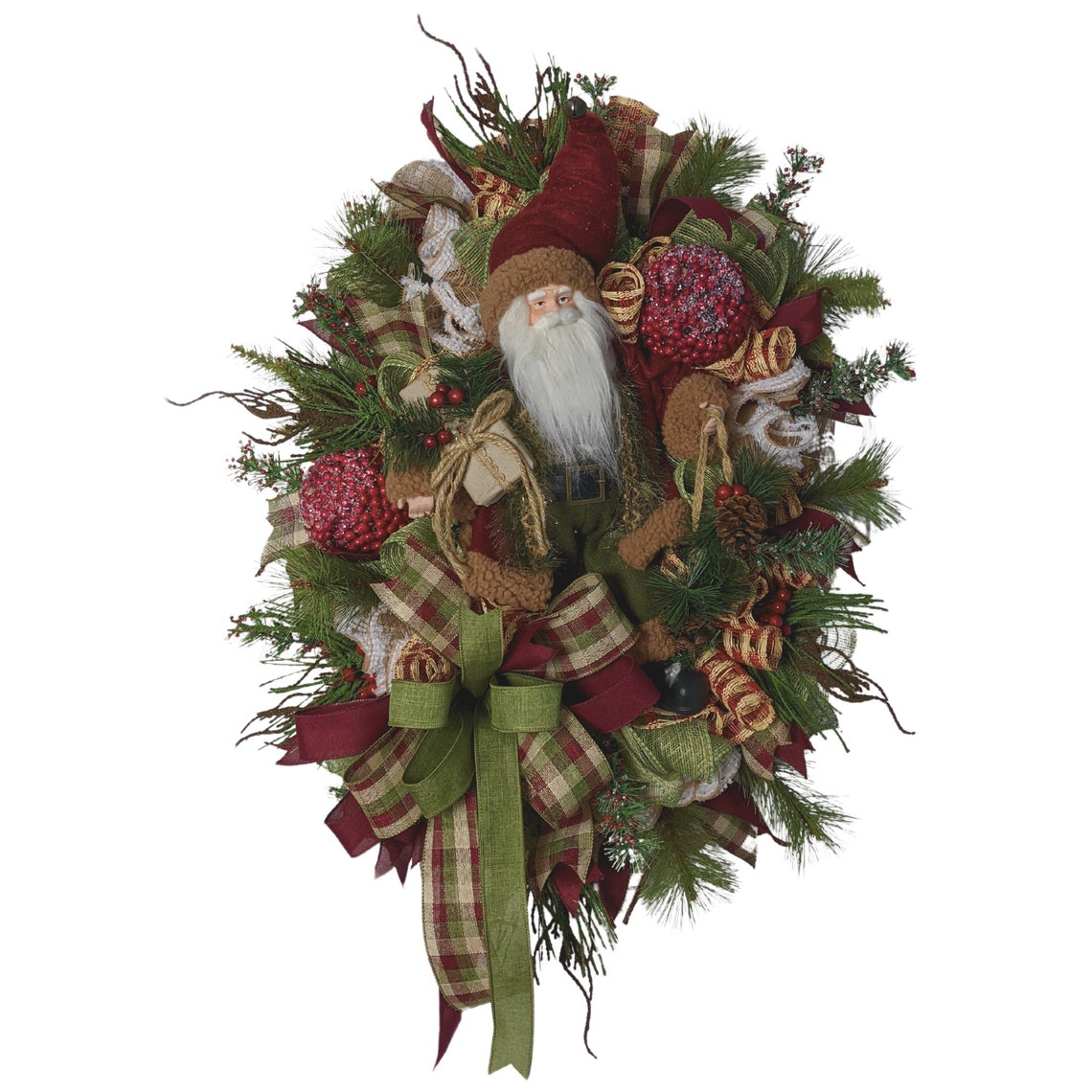 Winter Wreath, Old World Santa Christmas Wreath, Rustic Santa Wreath ...