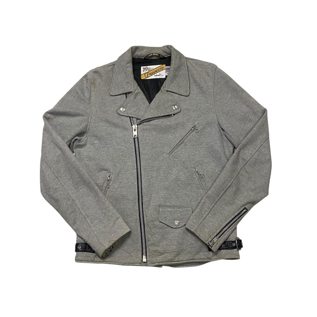 Schott Perfecto Double Collar Cotton Jacket Size 42 Grey Colour - Etsy