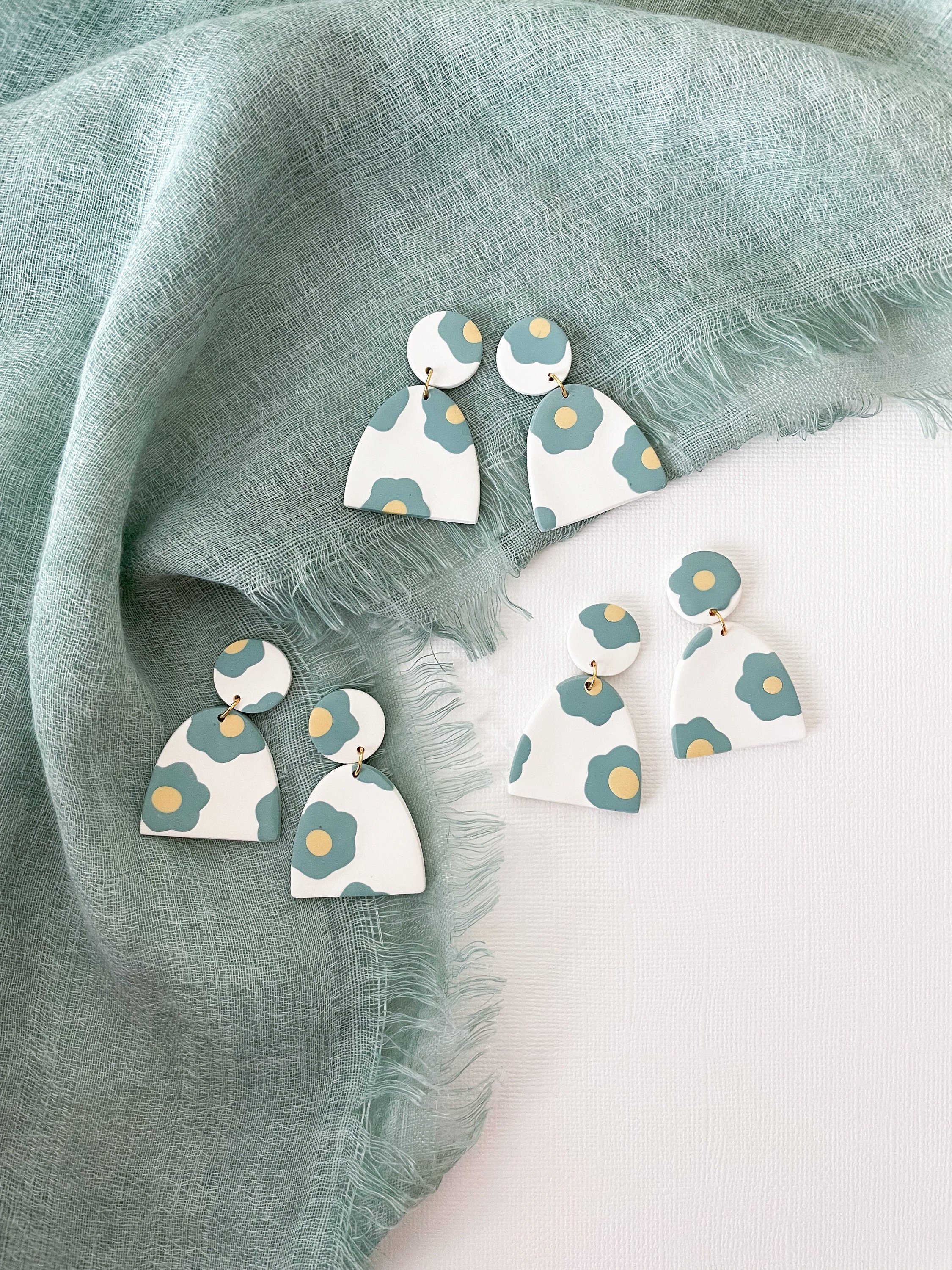 Blue Flower Dangle Earrings // Abstract Floral Earrings // | Etsy