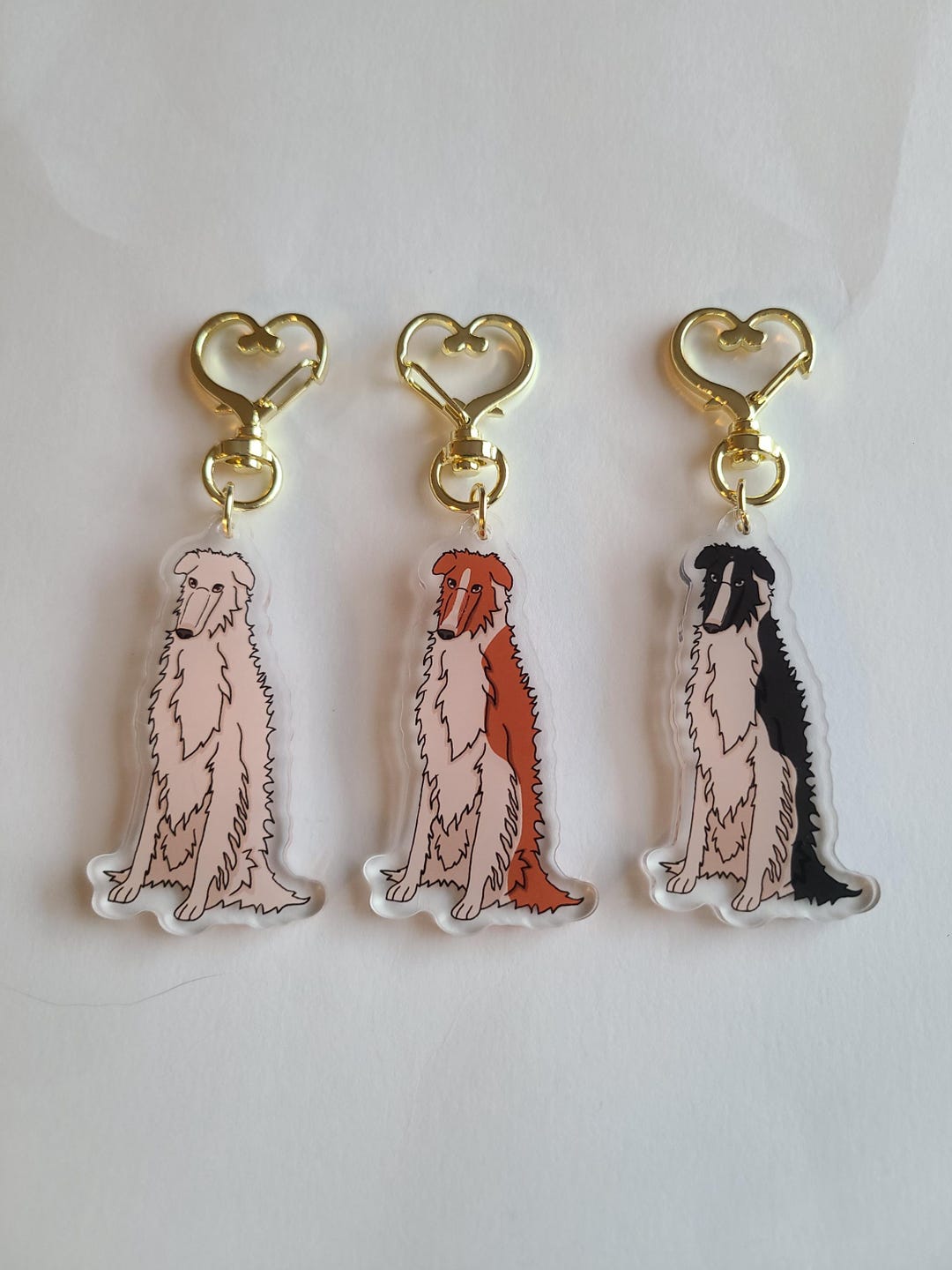 Borzoi Dog Breed Acrylic Keychains White, Black & White, and Red and ...