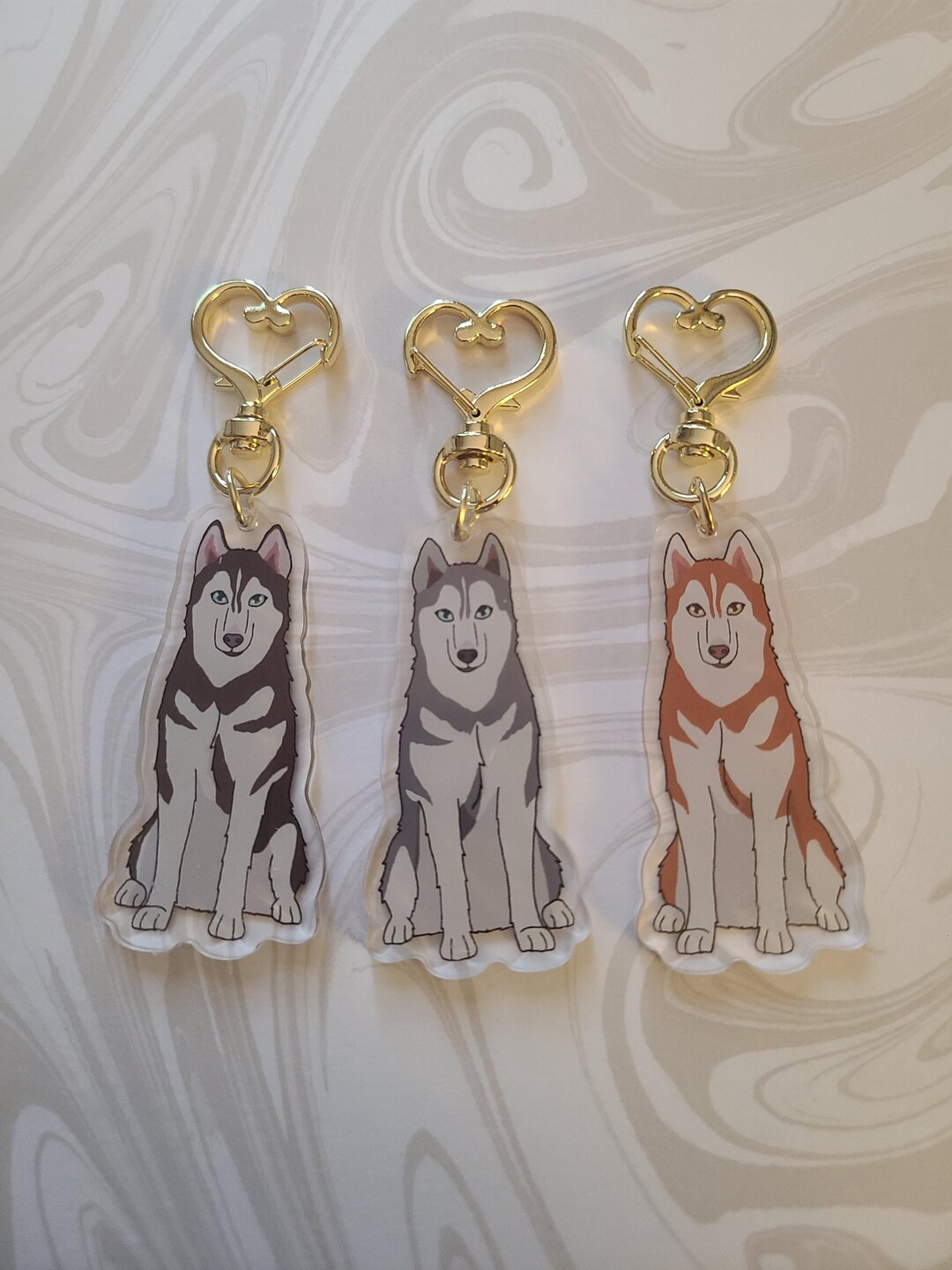 Siberian Husky Dog Breed Keychains Black & White, Gray and White, and ...